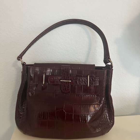 Furla | Bags | Furla Burgundy Crock Print Leather Bag | Poshmark